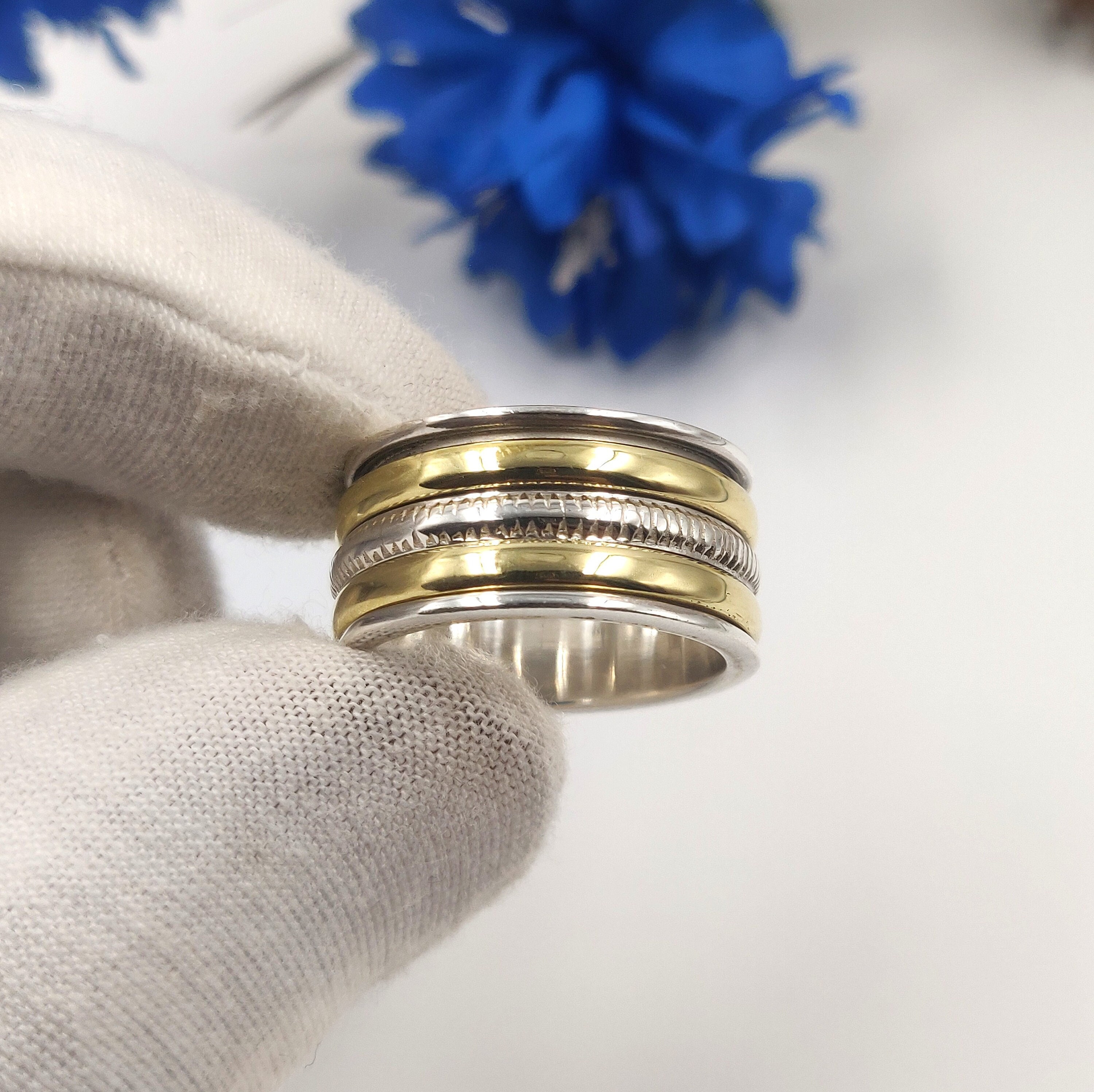 Gorgeous Spinner Ring - 925 Solid Sterling Silver Two Tone Spinner Band ...
