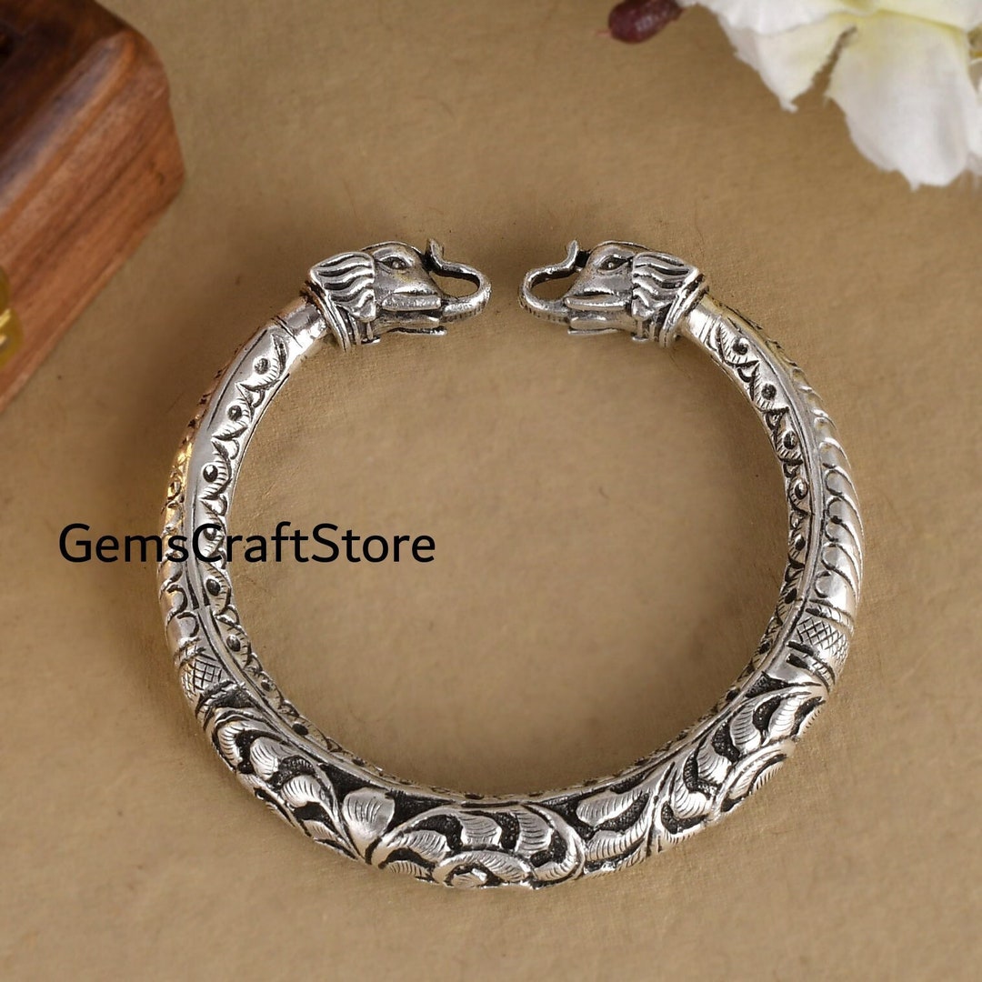 Beautiful Indian Traditional Elephant Bangle Solid 925 Sterling Silver ...