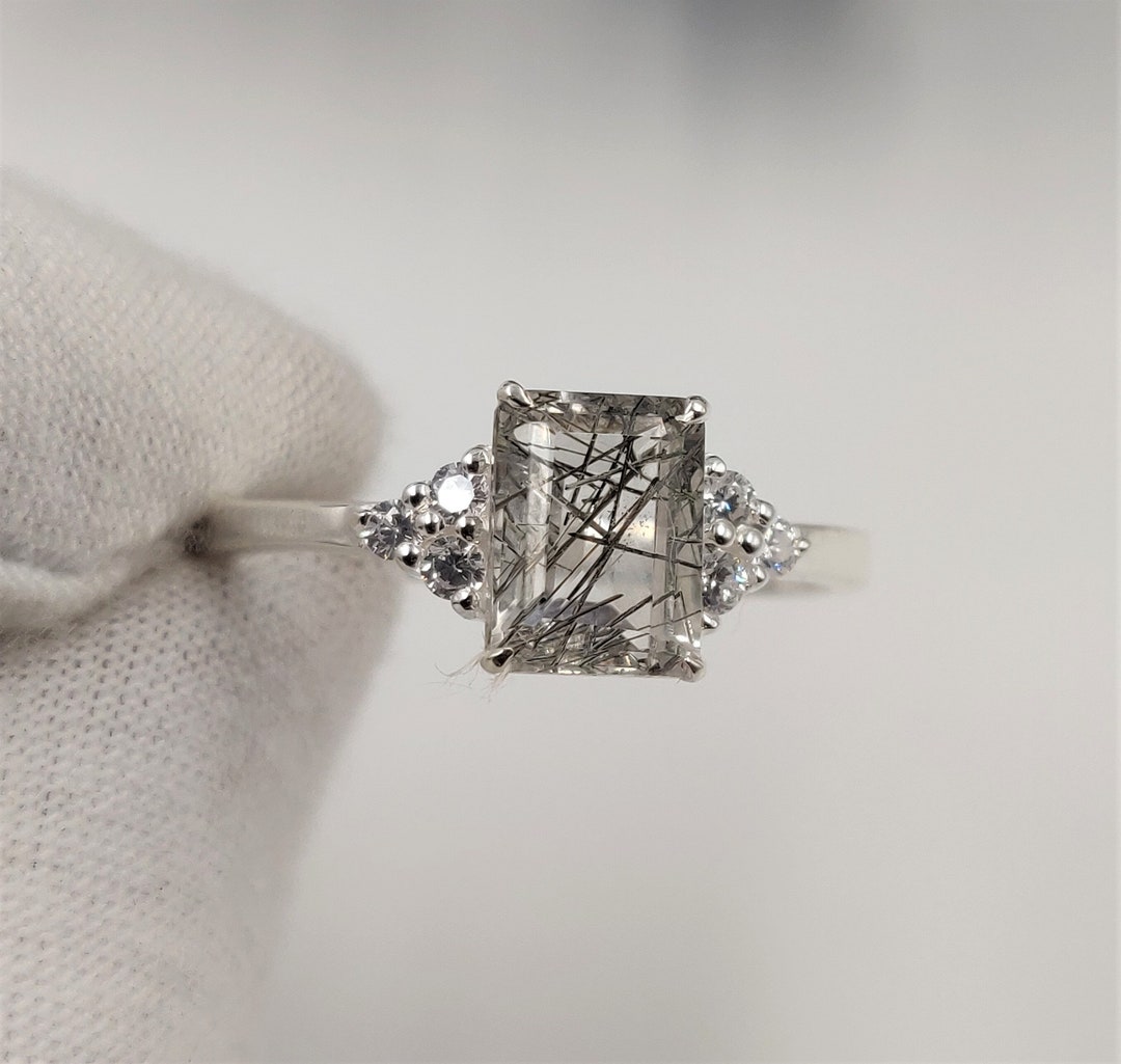 Natural Black Rutile Quartz Ring - Solid 925 Sterling Silver Black ...