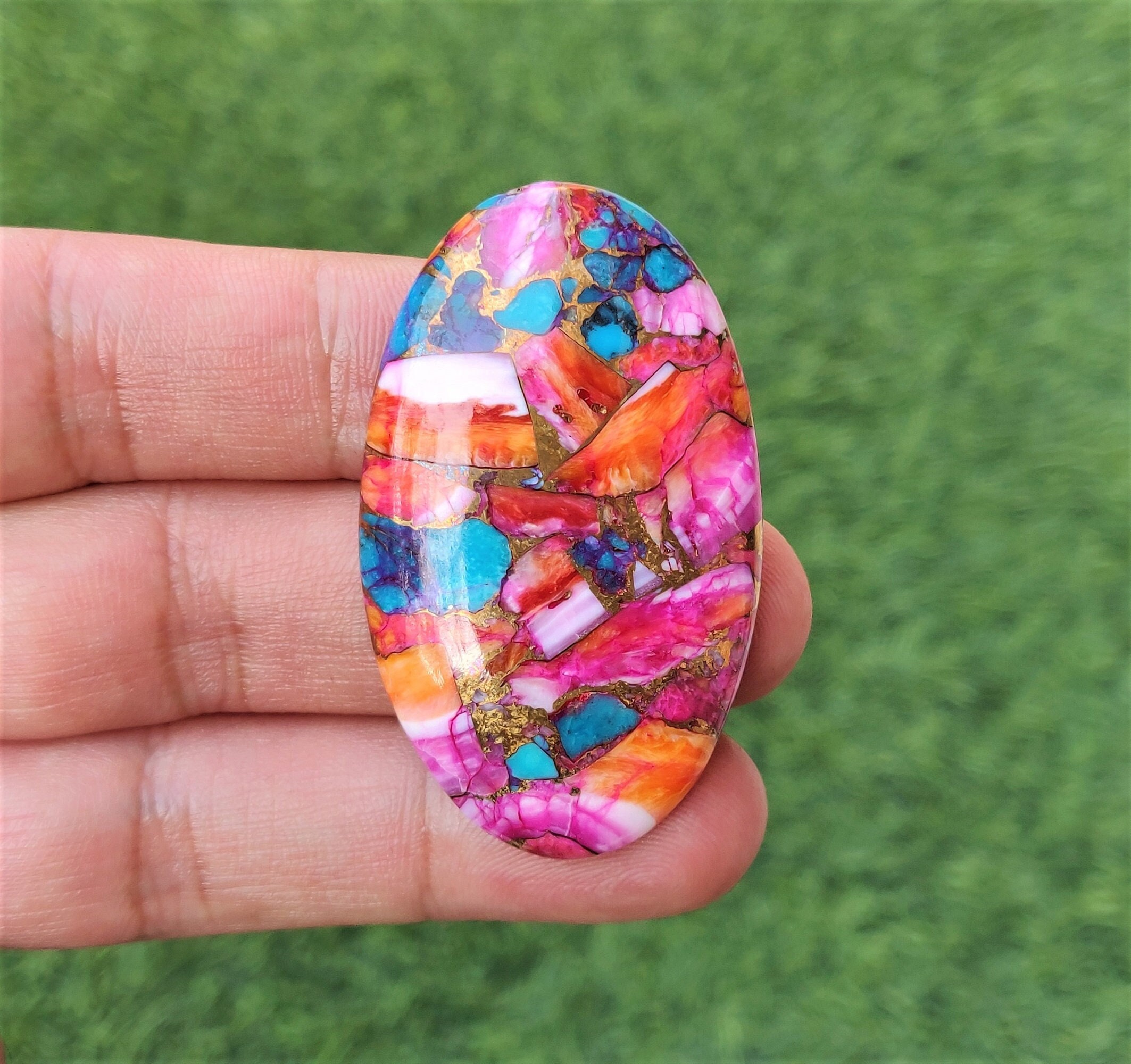 Pink Spiny Oyster Copper Turquoise Cabochon 28x49mm Oval - Etsy