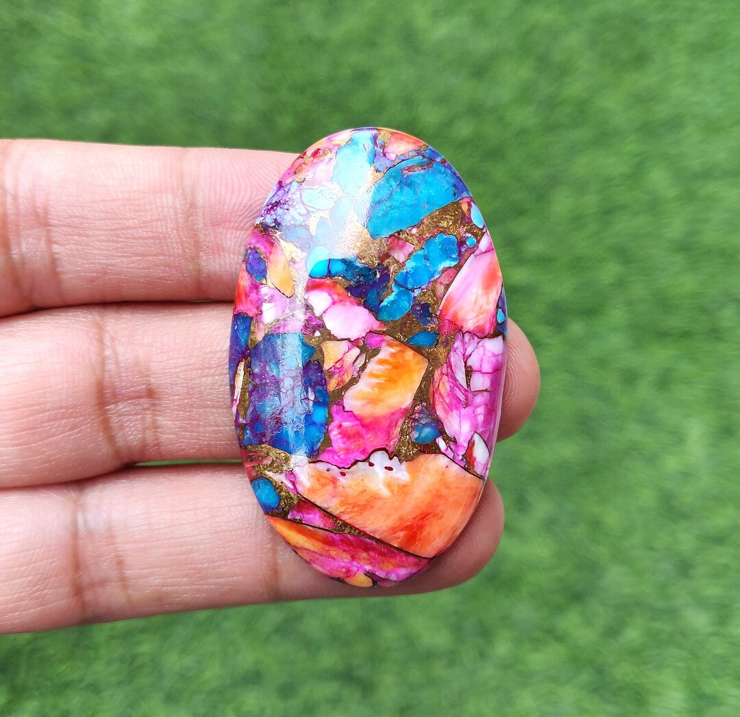 Pink Spiny Oyster Copper Turquoise Cabochon 30x49mm Pink Spiny Oyster ...