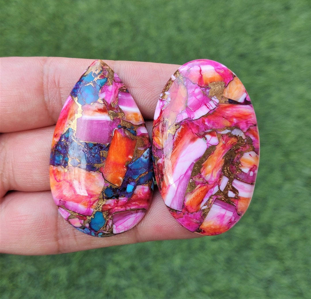 Pink spiny Oyster Copper Turquoise Cabochon 2 - Etsy