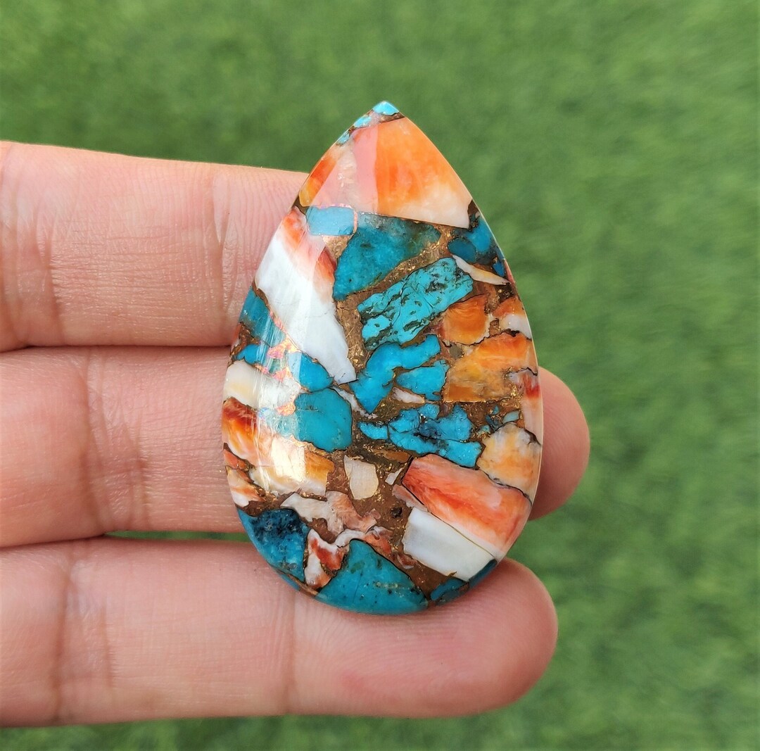 Blue Spiny Oyster Copper Turquoise- 28x45mm Blue Spiny Oyster Cabochon ...