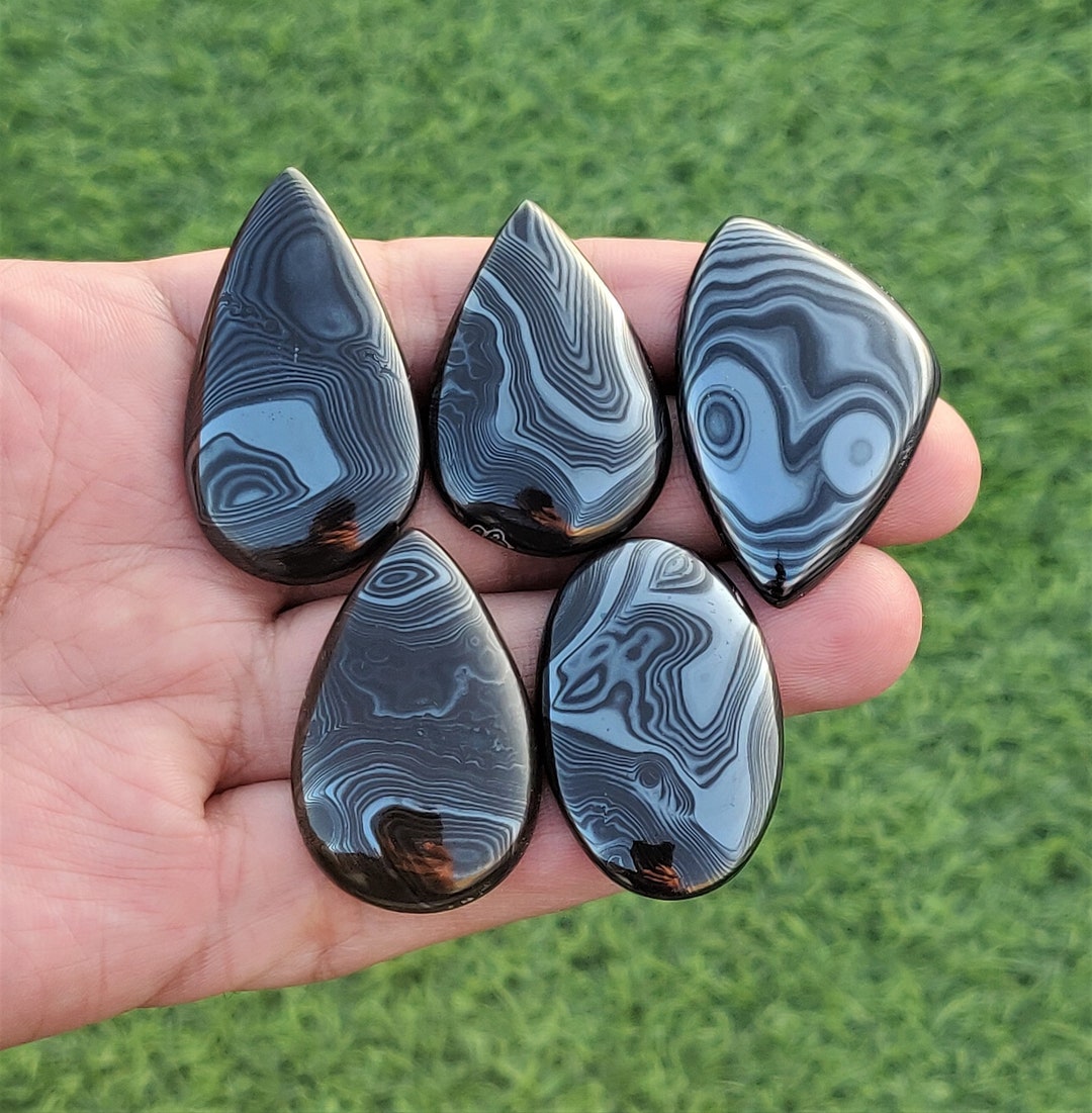 Natural Psilomelane Gemstone Lot 5 Pieces Black Merlinite Cabochon Lot ...