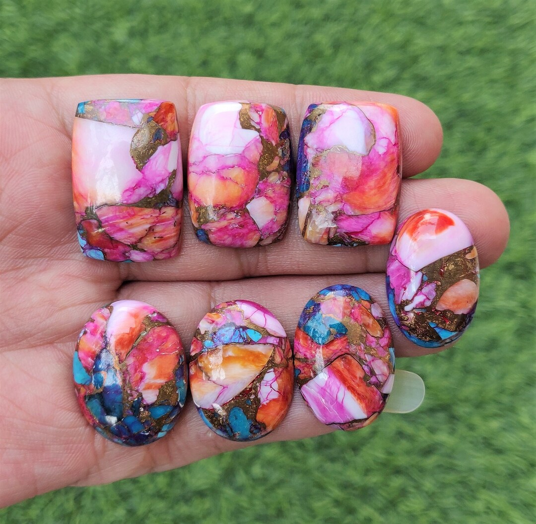 Pink Spiny Oyster Copper Turquoise Cabochon 7 Pieces Pink Spiny ...