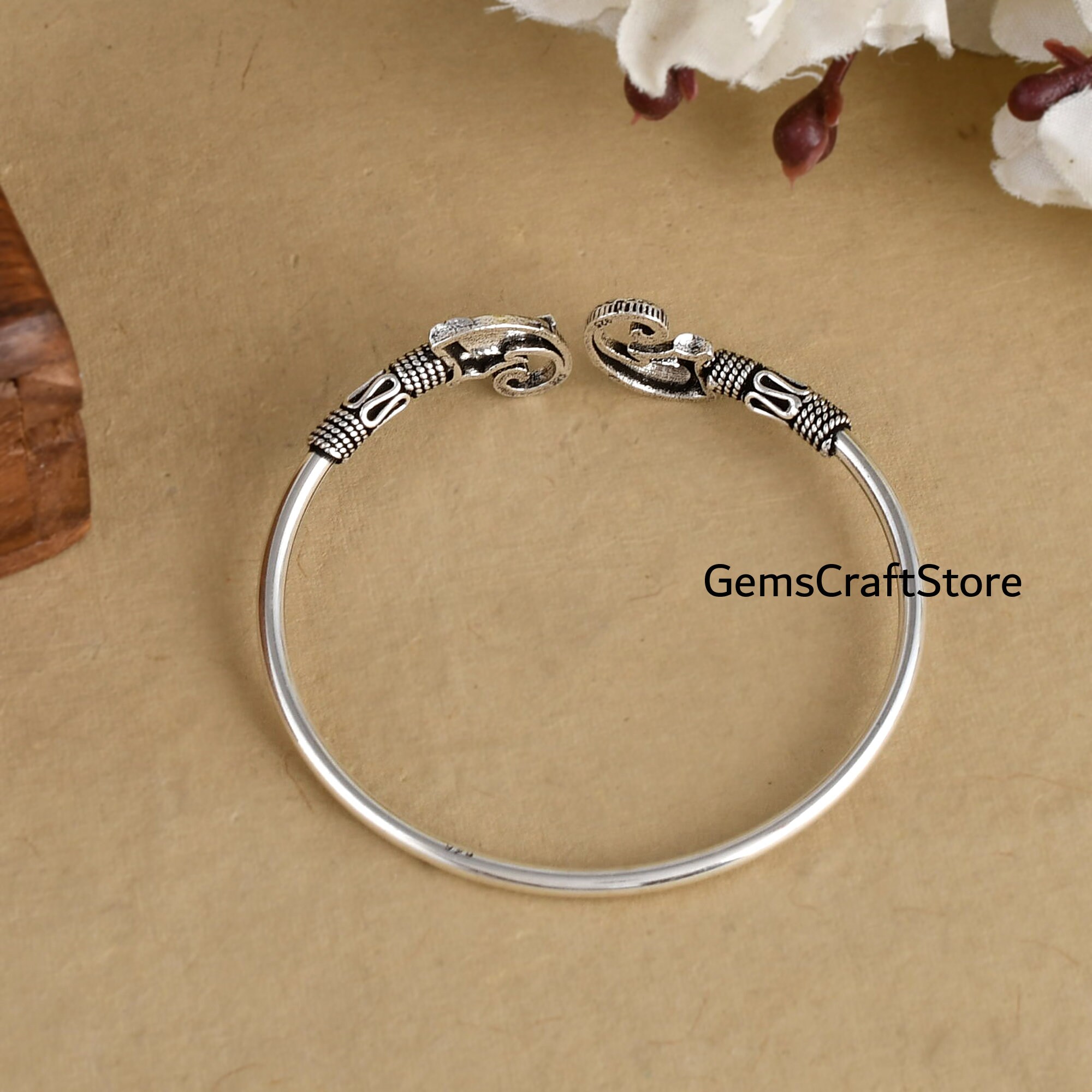 Gorgeous Elephant Design Bangle Bracelet - 925 Sterling Silver Indian ...