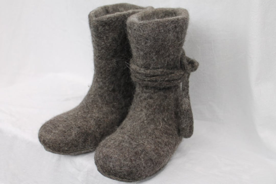 Handmade Felt Boots Felt Shoe Calf-high Slippers Women Men Gray Valenki ...
