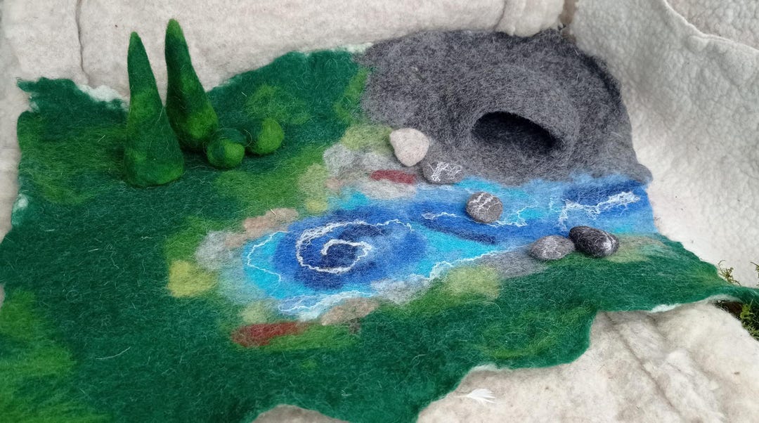 Large Felt Playmat With Cave, Meadow, River, Stones, Bushes, Hay for ...