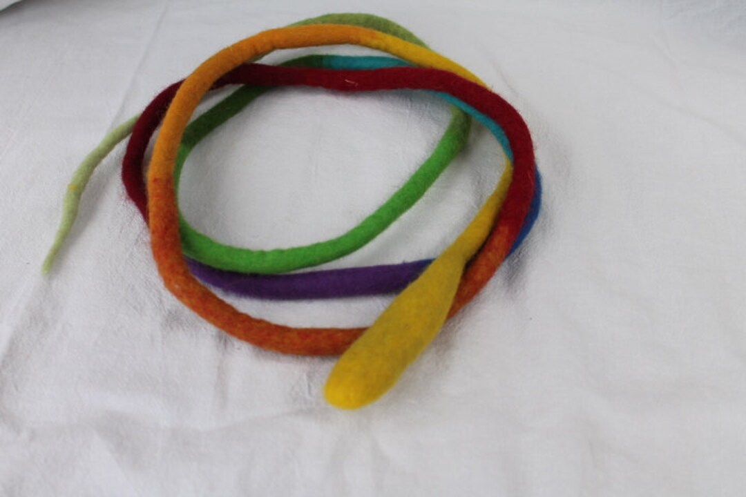 Rainbow Felt Snake Hand Felted Skipping Rope, Lasso, Cat Toy, Felt ...