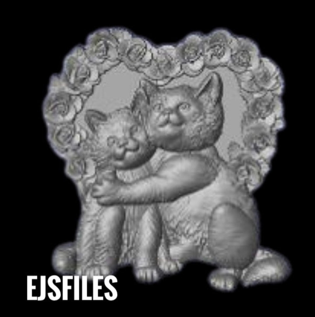Cats Hugging Rose Heart Sign 3D STL Model for Cnc - Etsy
