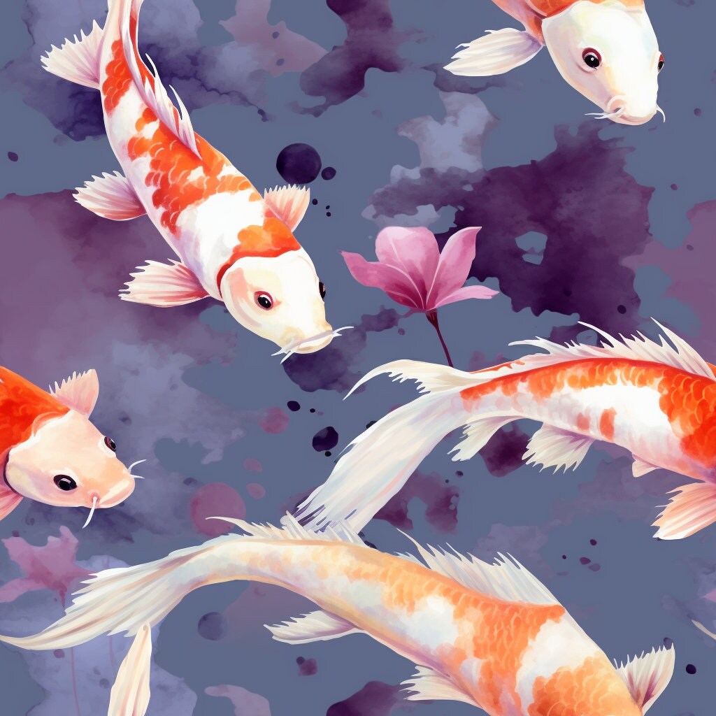 Seamless Watercolour Koi Fish Digital Paper, Fishes Seamless Pattern ...