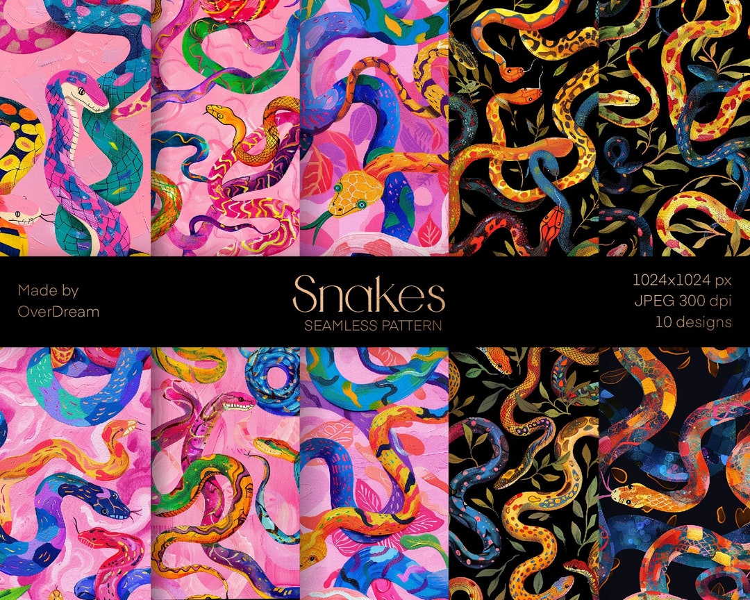 Snakes Digital Paper, Snake Seamless Pattern, Acrylic Paint Paper ...
