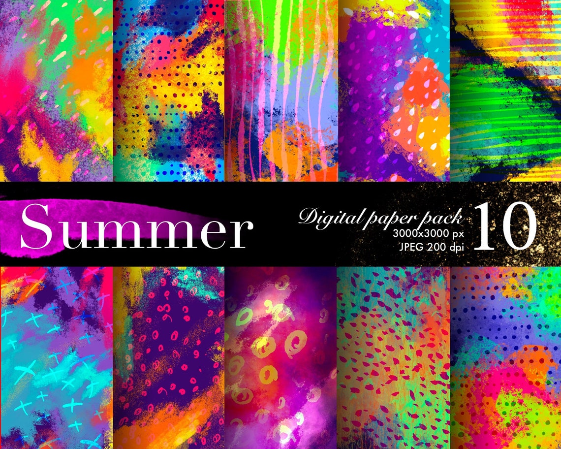 DIGITAL PAPER Bundle, Rainbow Texture Pack, Scrapbooking Craft Supplies ...