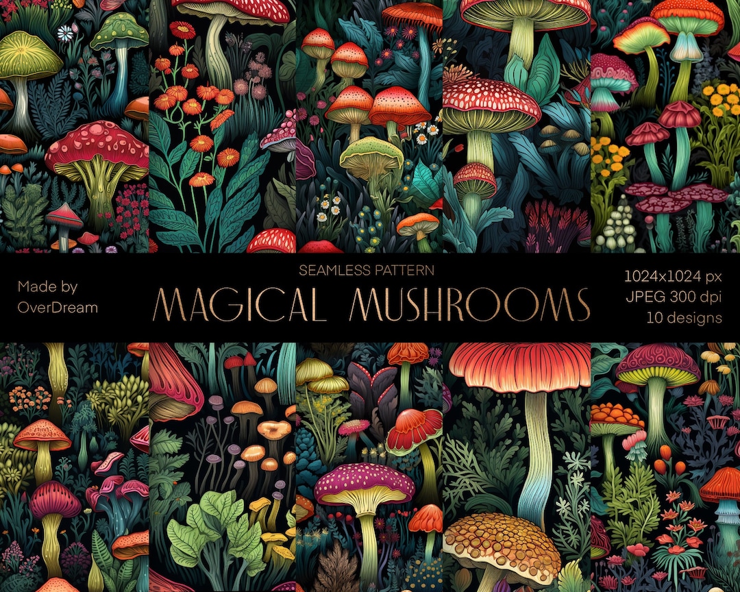 Magic Mushrooms Digital Paper, Seamless Pattern, Print Papers, Forest ...