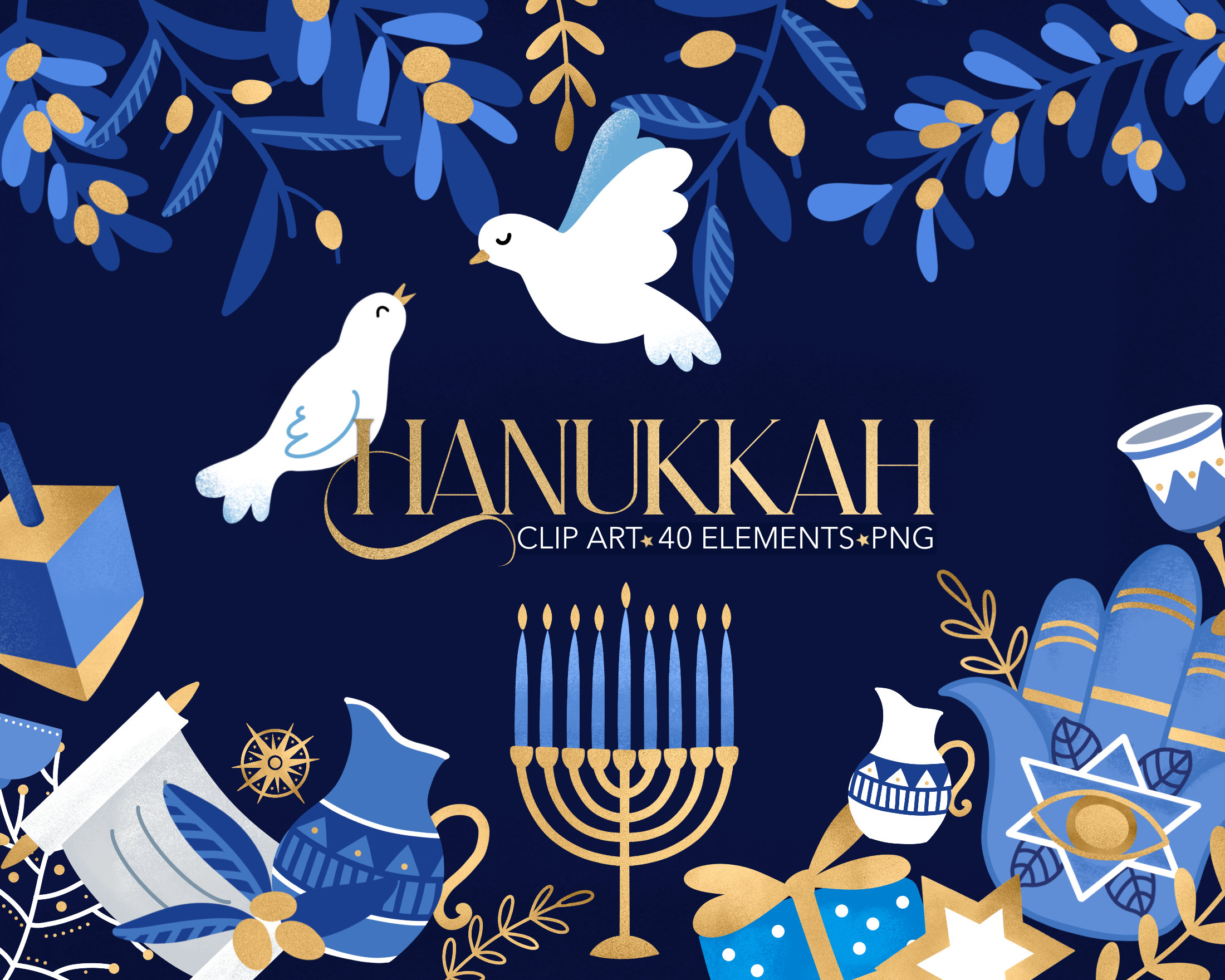 Hanukkah Clip Art, Hanukkah Decor, Winter Themed Decor, Xmas Clip Art ...