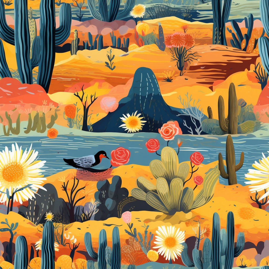 Seamless Arizona Landscape Digital Paper, Birds and Mountain Seamless ...