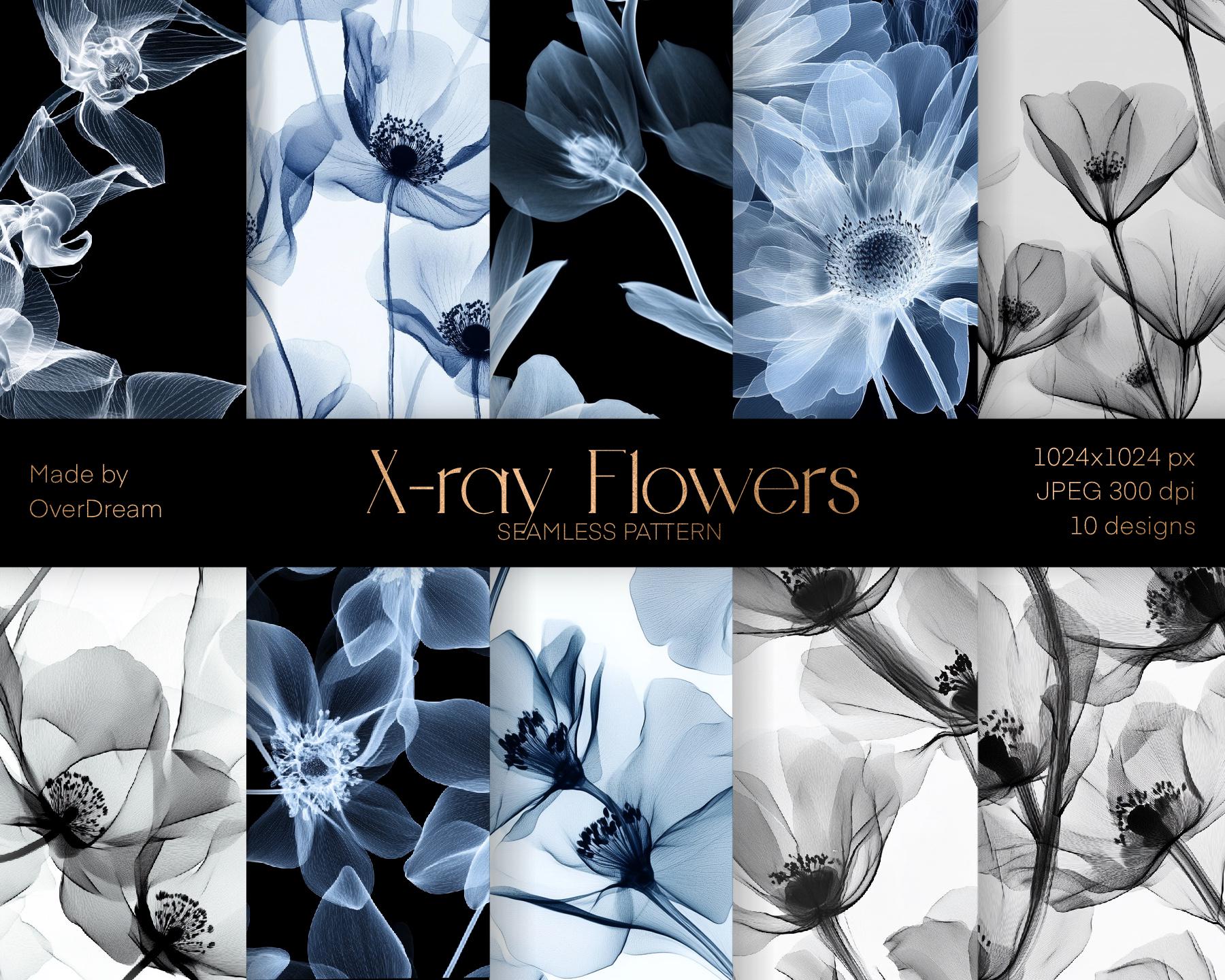 DIGITAL PAPER Bundle, Xray Flowers Seamless Texture Pack, Scrapbooking ...