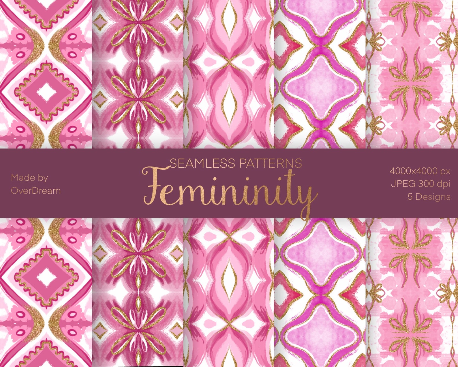 Femininity Seamless Pattern, Texture Pack, Printable Wrapping Paper ...