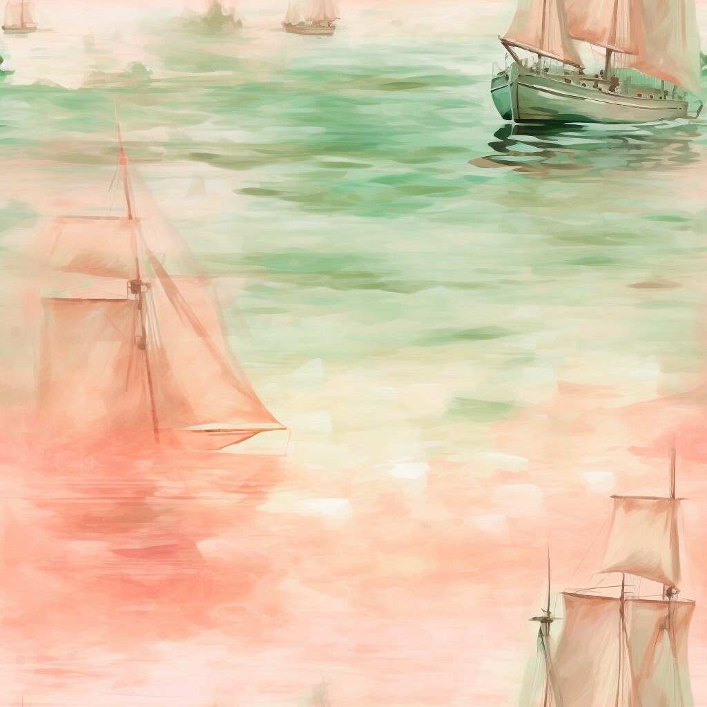 Watercolor Sailship Seamless Pattern, Sailing Ship Digital Paper, Sea ...