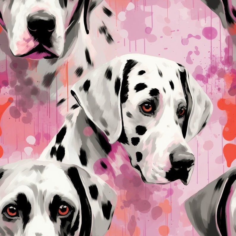 Seamless Watercolour Dalmatians Digital Paper, Seamless Pattern, Pink ...