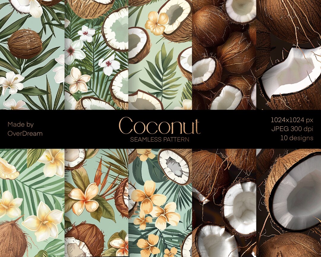Coconut Pattern Seamless Pattern Pack, Scrapbooking Craft Supplies ...