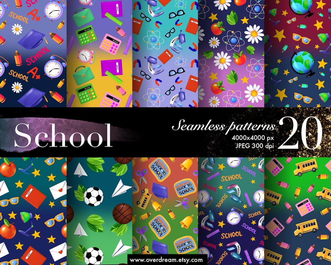 Back to School, Seamless Pattern Set, Texture Pack, Printable Wrapping ...