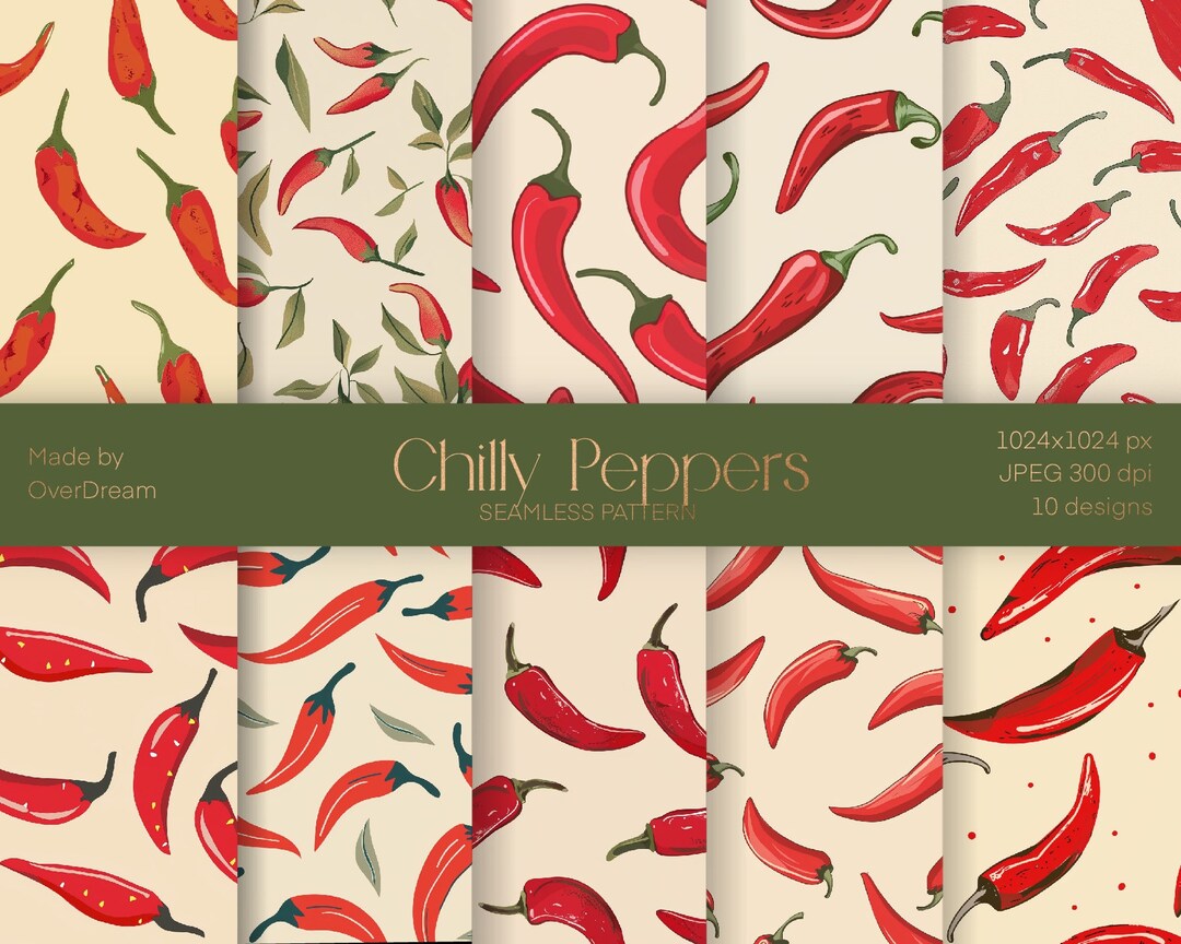 Chilly Peppers Texture Digital Paper, Printable File, Chilly Seamless ...