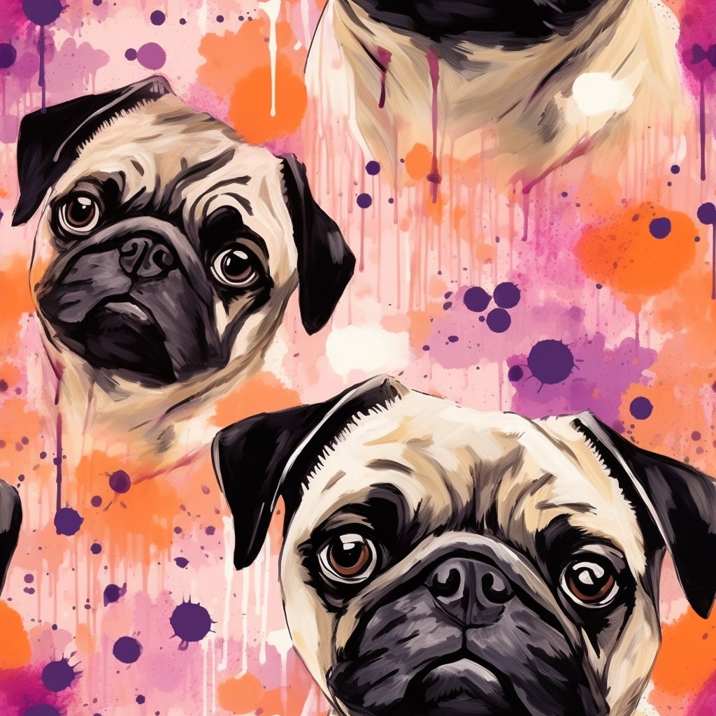 Seamless Watercolour Pugs Digital Paper Mops Seamless - Etsy