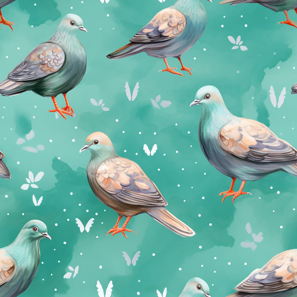 Seamless Watercolour Pigeons Digital Paper, Birds and Flowers Seamless ...