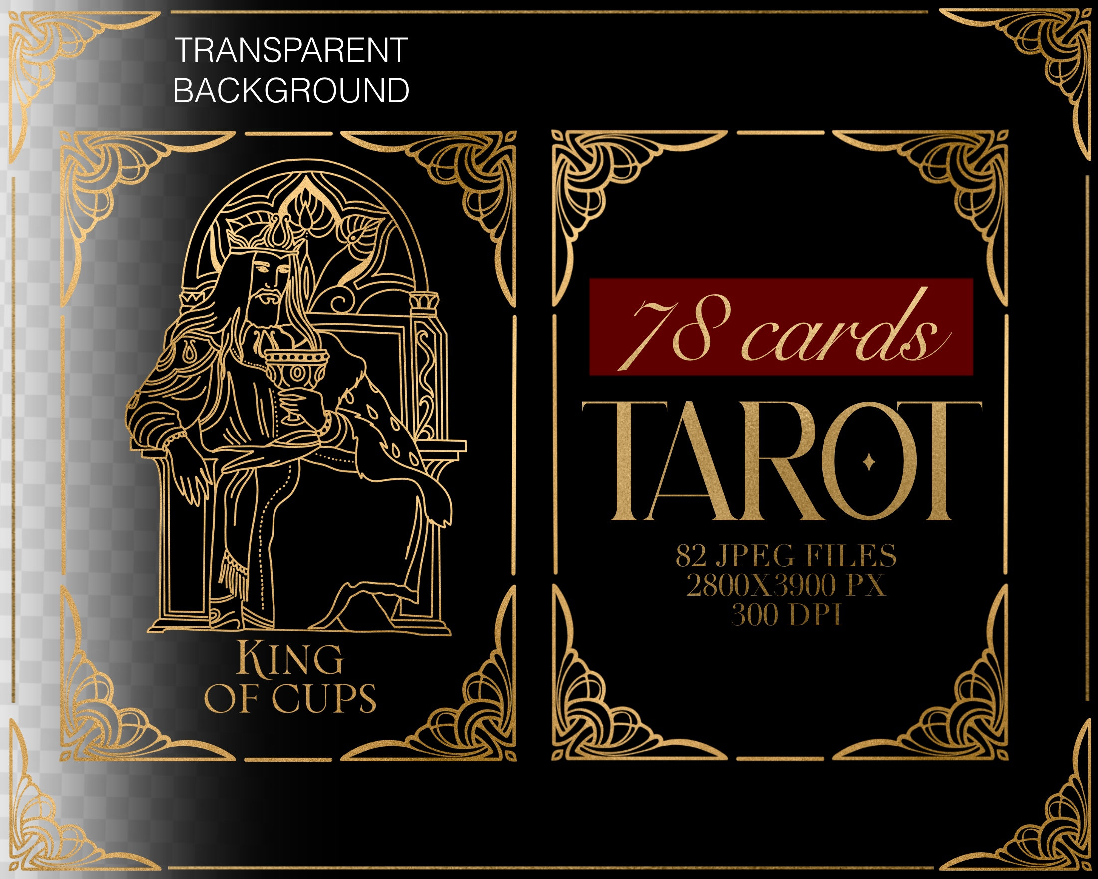 PRINTABLE TAROT, Transparent Background Tarot Design, Tarot Cards Gold ...