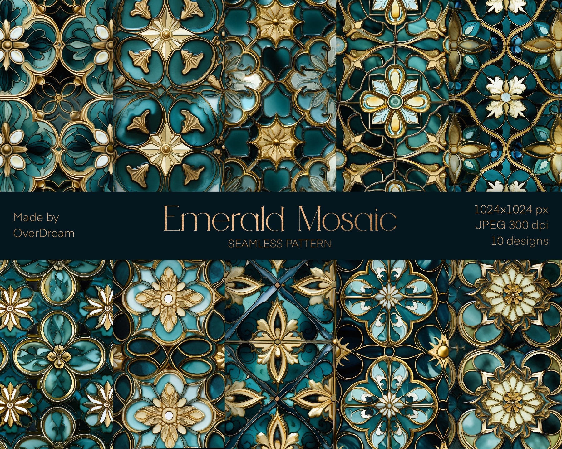 Emerald Mosaic Digital Paper, Green Glass Seamless Pattern, Mosaic ...