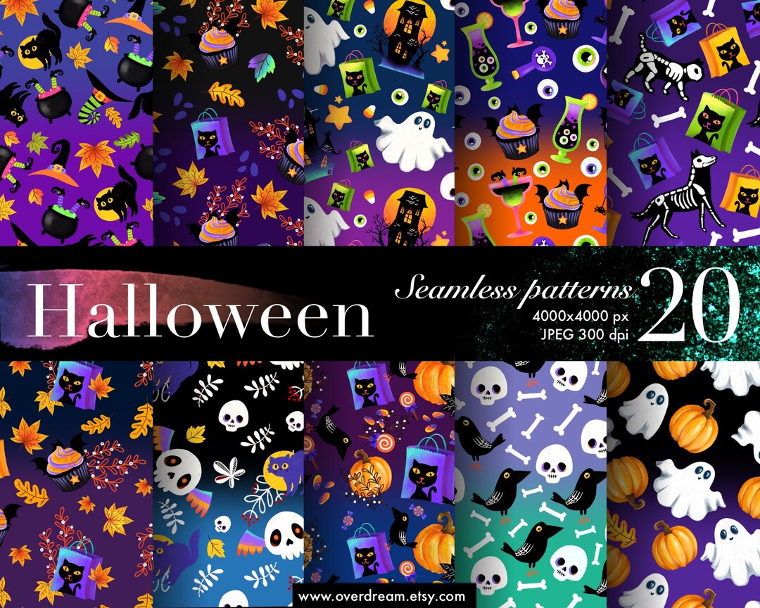 Halloween, Seamless Pattern Set, Texture Pack, Printable Wrapping Paper ...