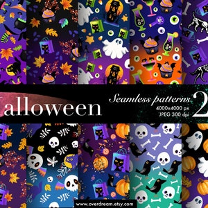 Halloween, Seamless Pattern Set, Texture Pack, Printable Wrapping Paper ...