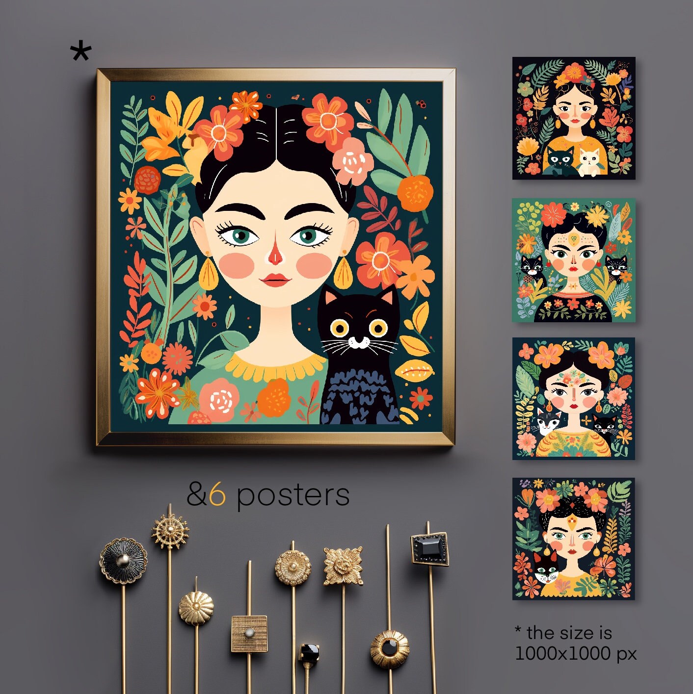 FRIDA KAHLO GRAPHICS Bundle, Mexican Decor, Frida Kahlo Themed Stickers ...