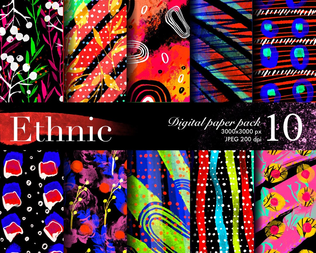 DIGITAL PAPER Bundle, Texture Pack, Scrapbooking Craft Supplies, Ethnic ...