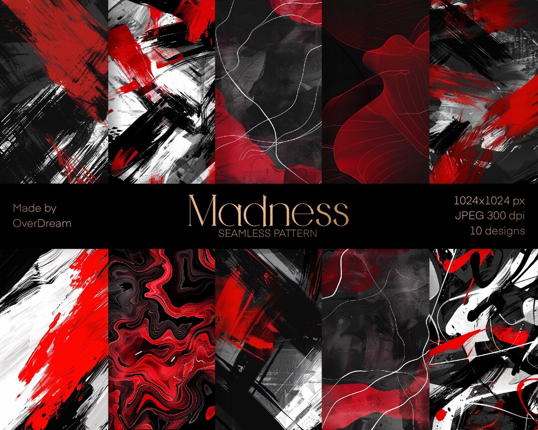 MADNESS Seamless Pattern Pack, Scrapbooking Craft Supplies,mad, Hearts ...