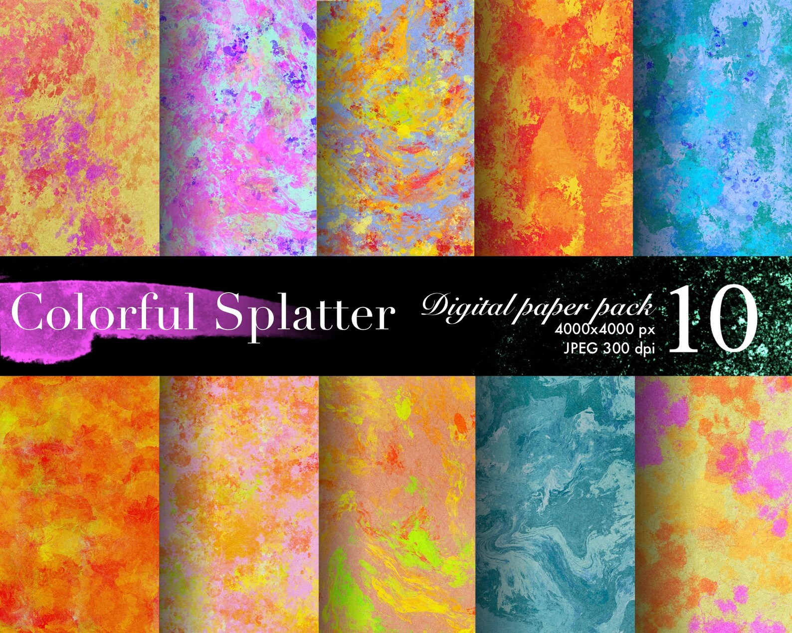 DIGITAL PAPER Bundle, Colorful Splatter Texture Pack, Scrapbooking ...