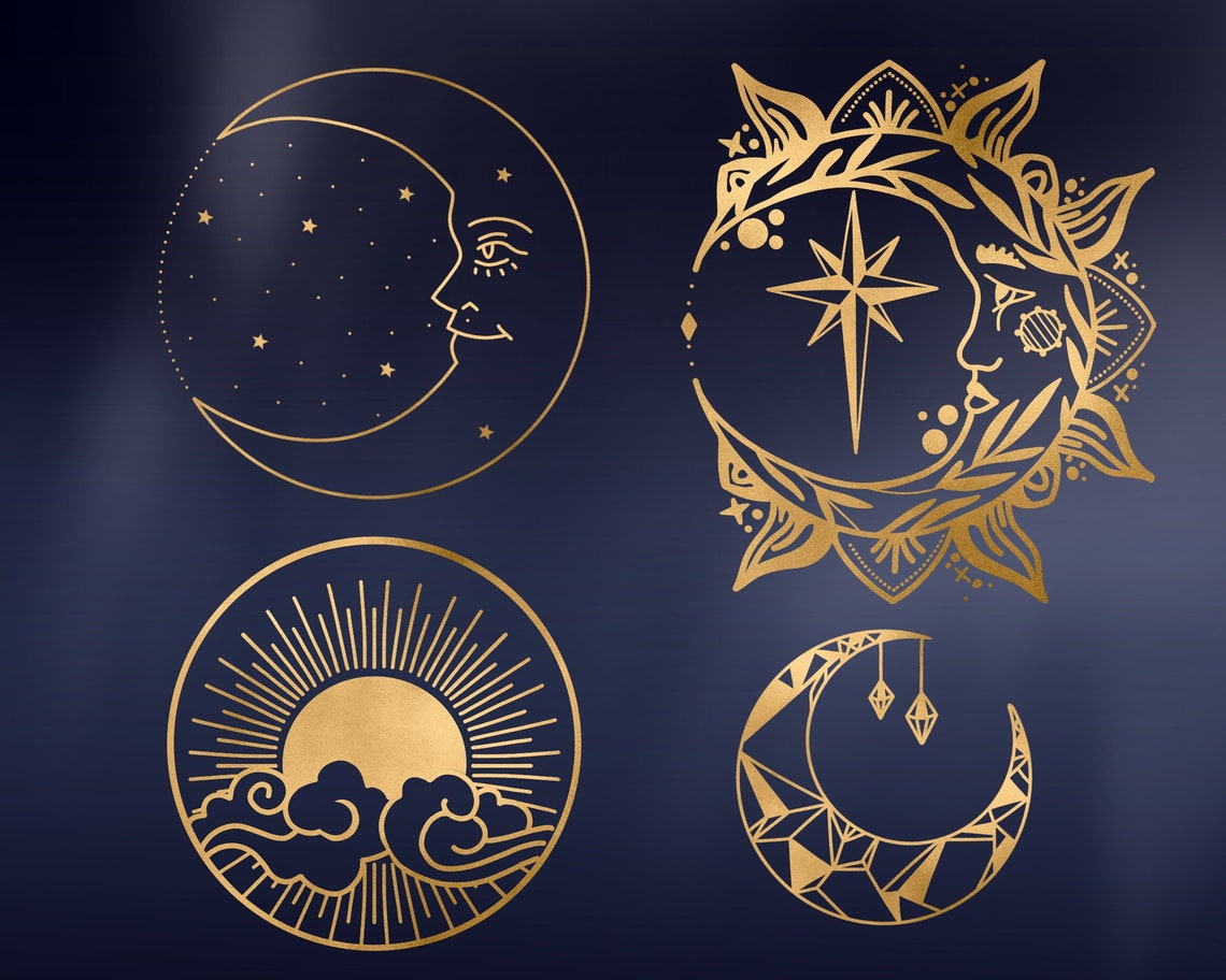 Stellar Elements Clipart, Magic Book, Astrology Clip Art, Moon Stickers ...