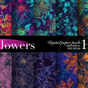 Digital Paper BUNDLE, Botanical Texture Pack, Flowers Scrapbook Paper ...