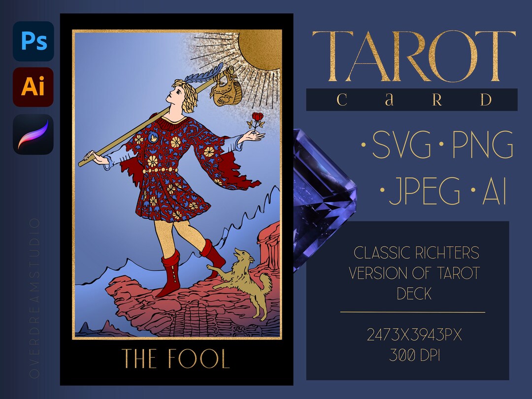 The Fool, Tarot Card, Printable Tarot, Tarot SVG, Tarot Classic Edition ...