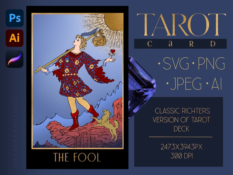 The Fool, Tarot Card, Printable Tarot, Tarot SVG, Tarot Classic Edition ...