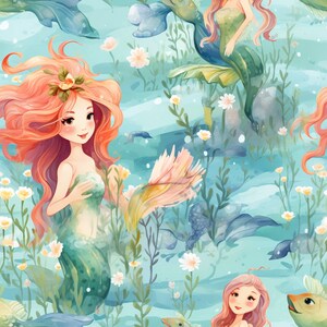 Mermaid Digital Paper, Mermaid Seamless Pattern, Marin Life Paper Pack ...