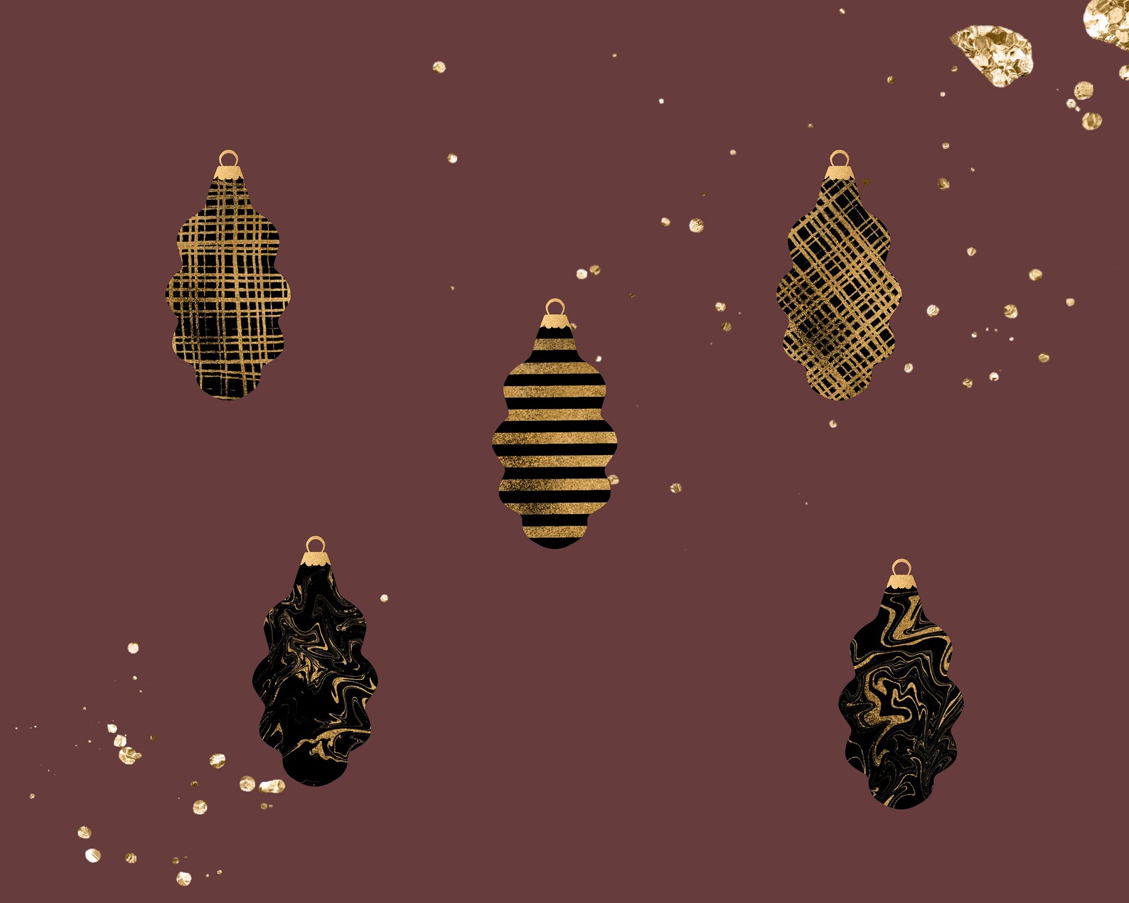 Christmas Ornaments Clipart, Black and Gold Stickers, Festive Images ...