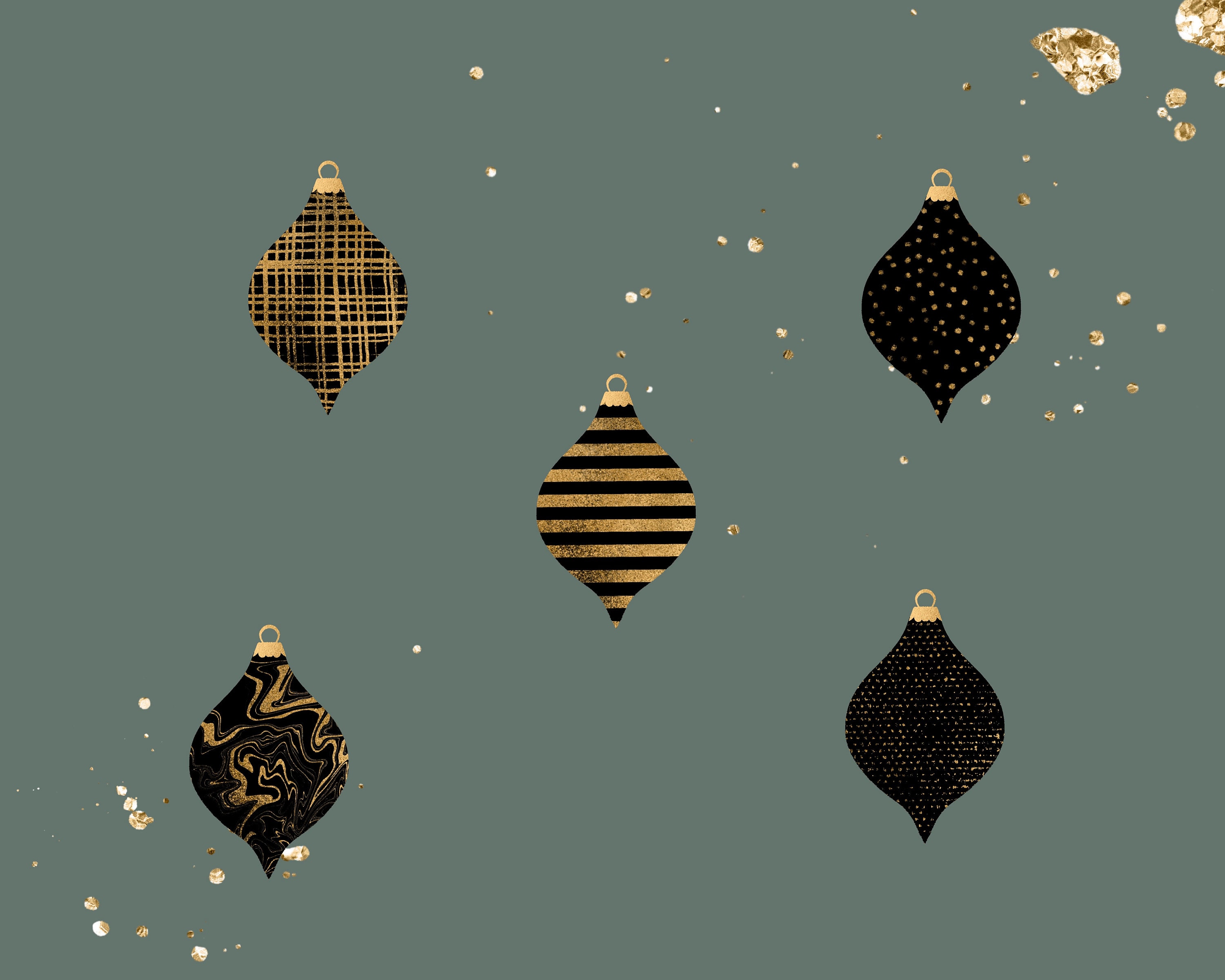 Christmas Ornaments Clipart Black and Gold Stickers Festive - Etsy