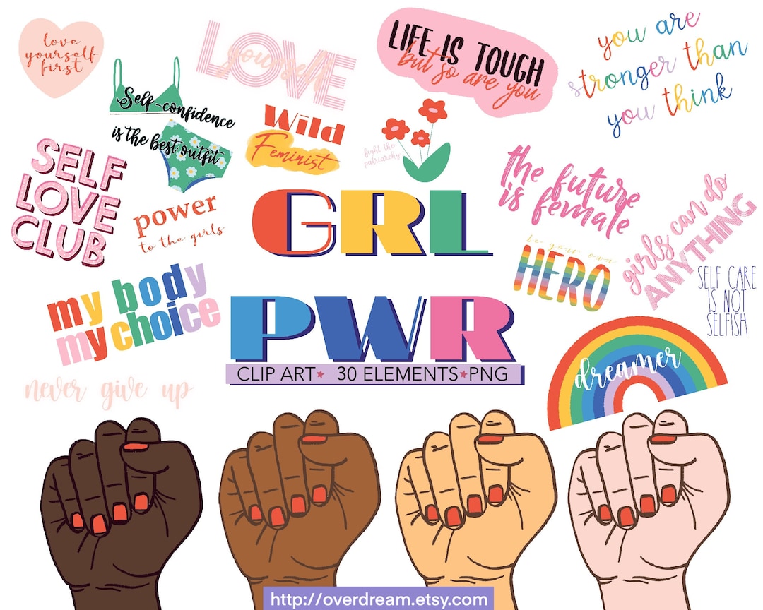 Feminist Clipart, Girl Power, Strong Women Clip Art, Girls Club Digital ...