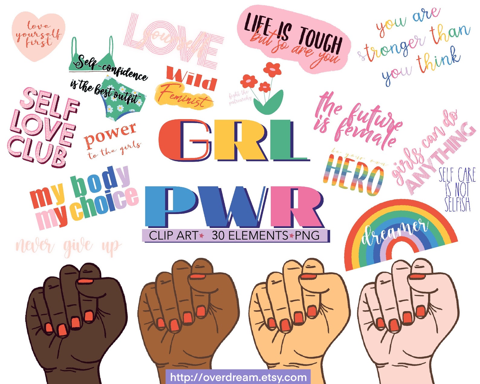 Feminist Clipart, Girl Power, Strong Women Clip Art, Girls Club Digital ...