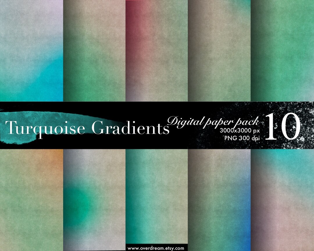 Turquoise Gradient Digital Paper, Blue Digital Texture, Ombre Gradient ...