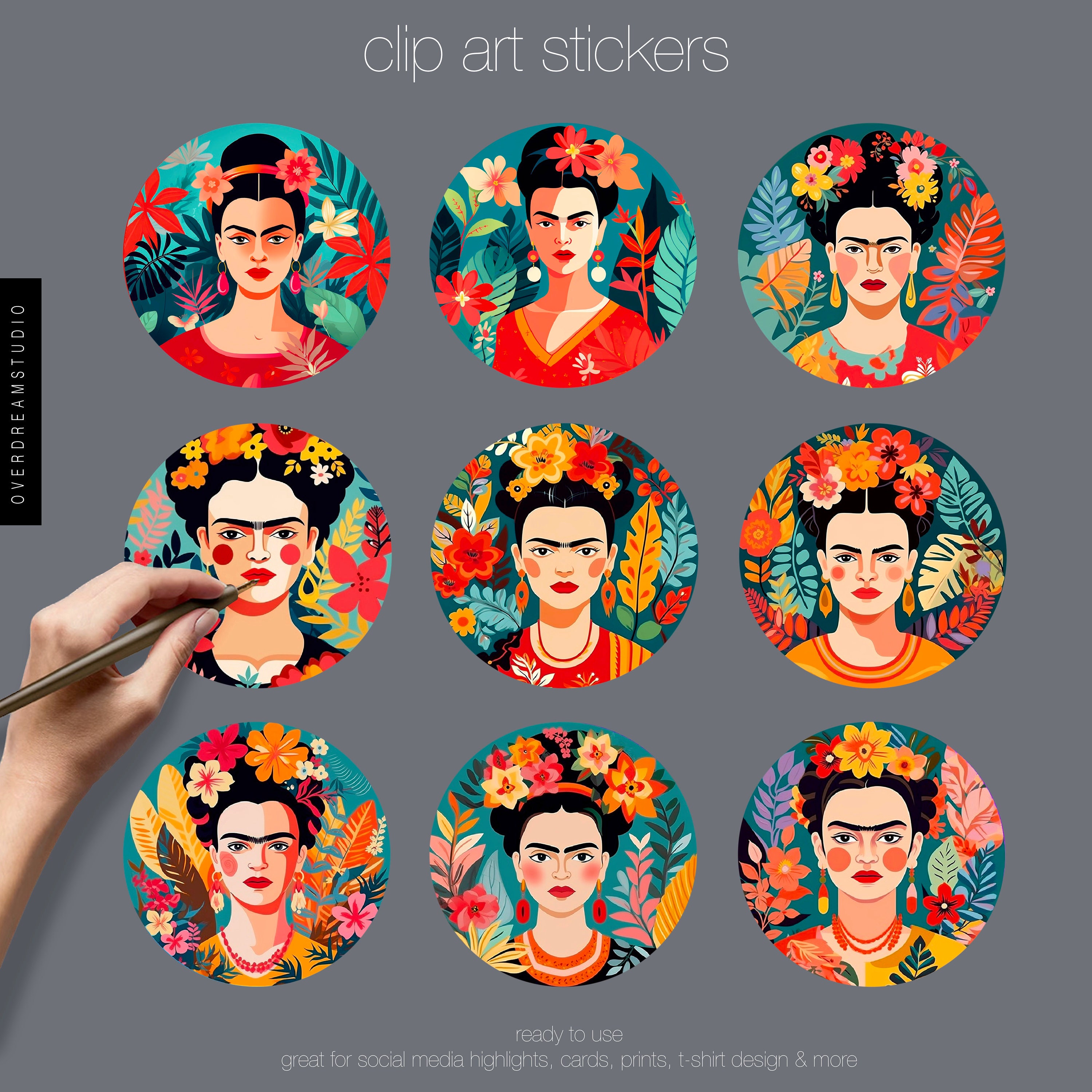 FRIDA KAHLO GRAPHICS Bundle, Mexican Decor, Frida Kahlo Themed Stickers ...