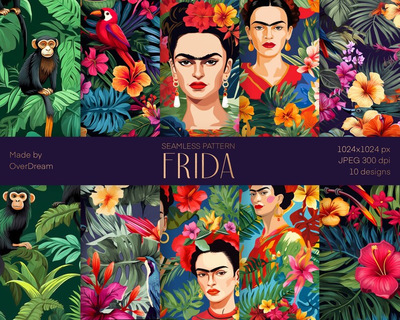 Paquete GRÁFICOS FRIDA KAHLO, Decoración Mexicana, Pegatinas temáticas ...