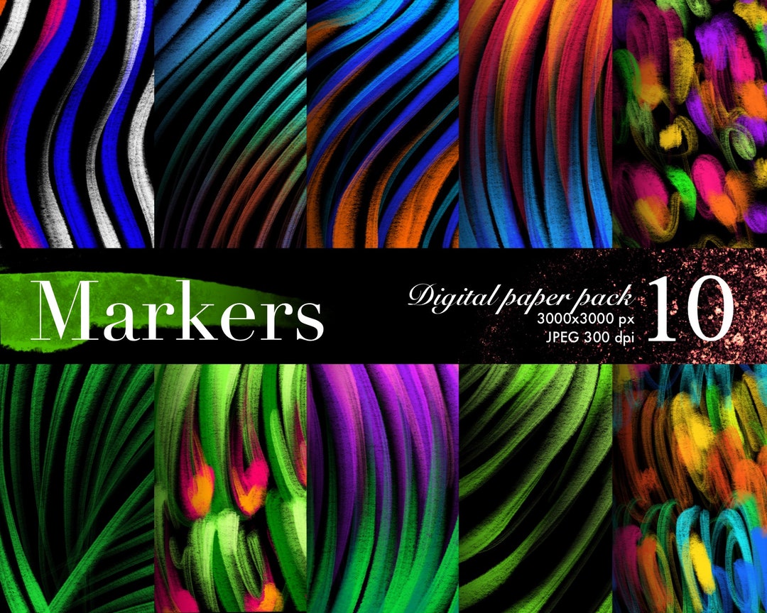 DIGITAL PAPER Bundle, Markers Texture Pack, Scrapbooking Craft Supplies ...